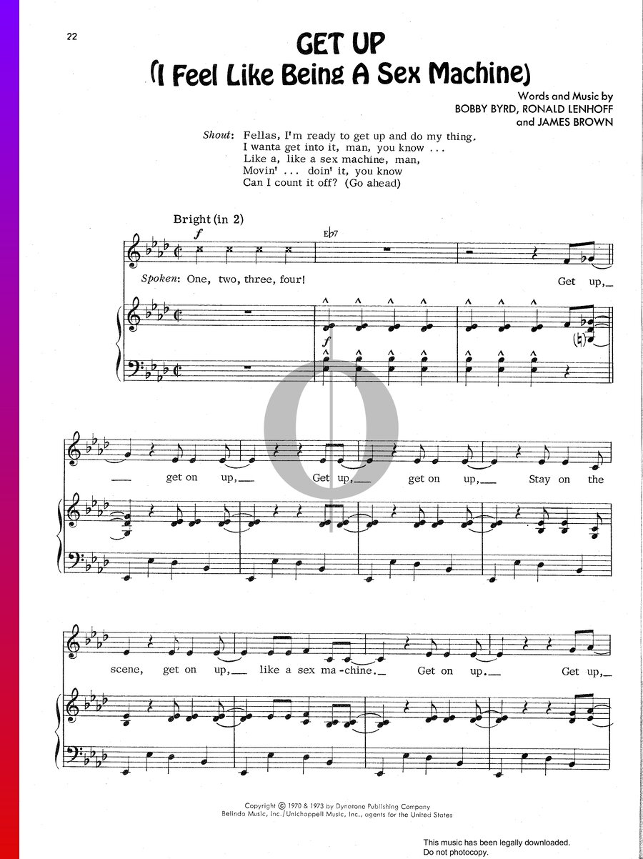 Get Up I Feel Like Being A Sex Machine James Brown Piano Sheet
