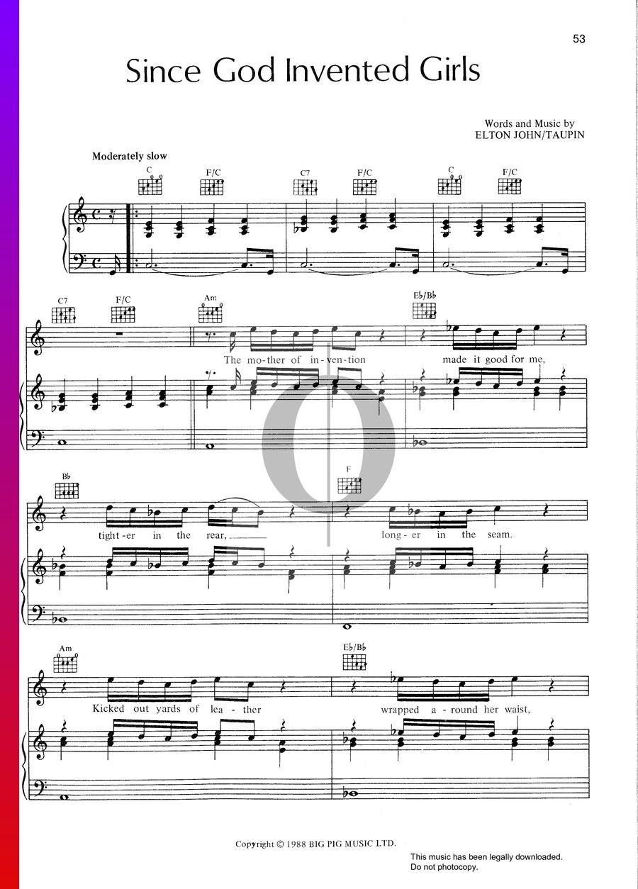 Since God Invented Girls (Elton John) Piano Sheet Music - OKTAV