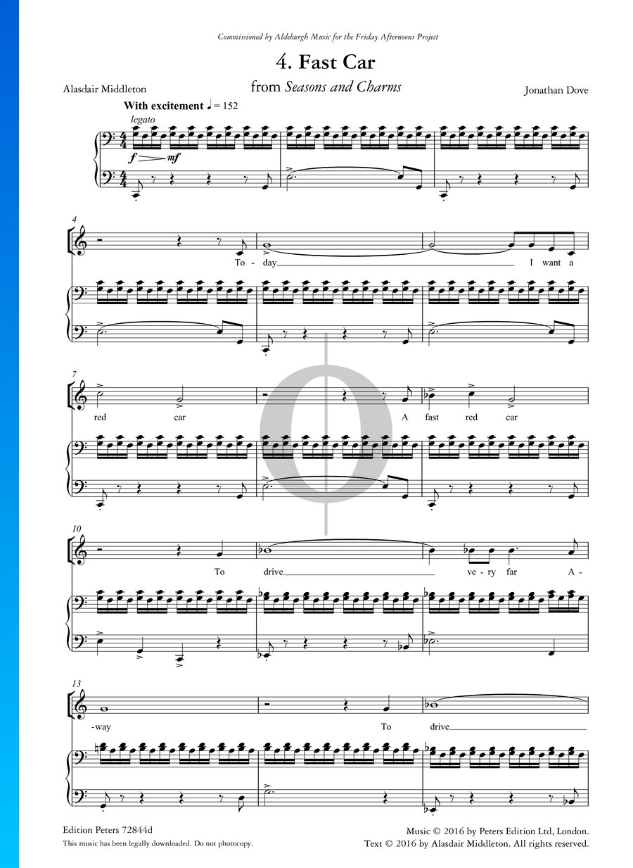 Fast Car (Jonathan Dove) Piano Sheet Music - OKTAV