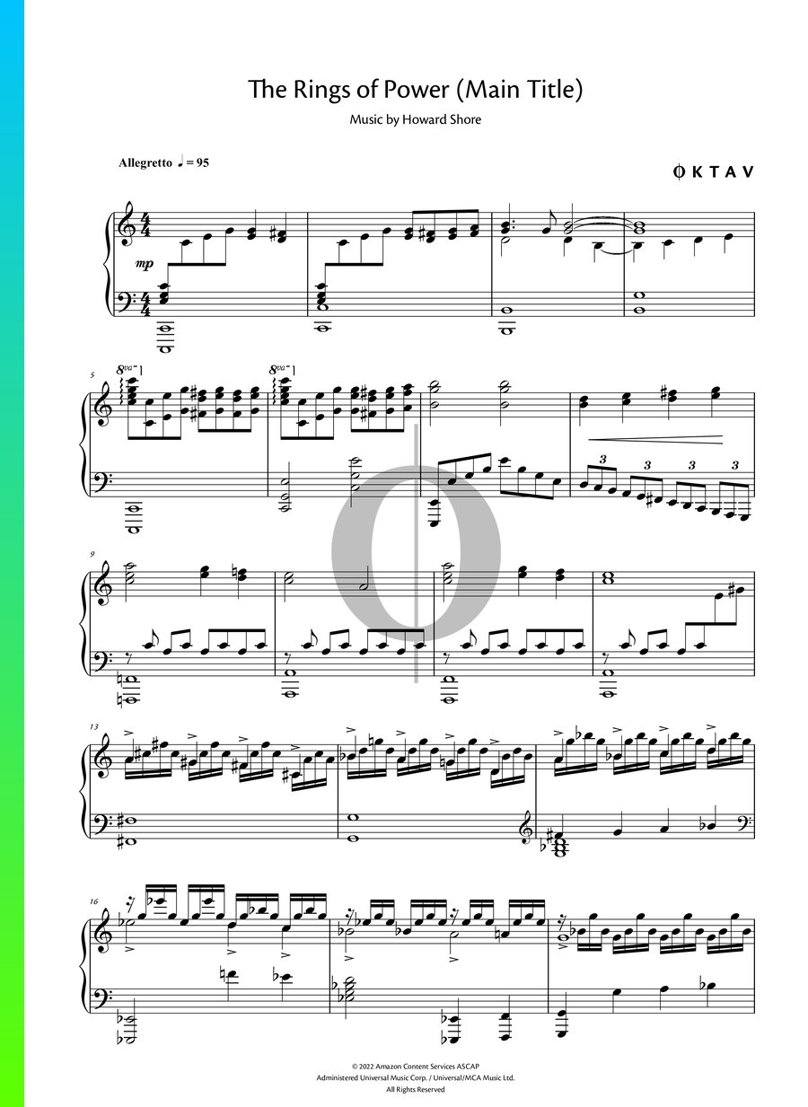 The Rings of Power Piano Sheet Music from The Lord of the Rings: The ...