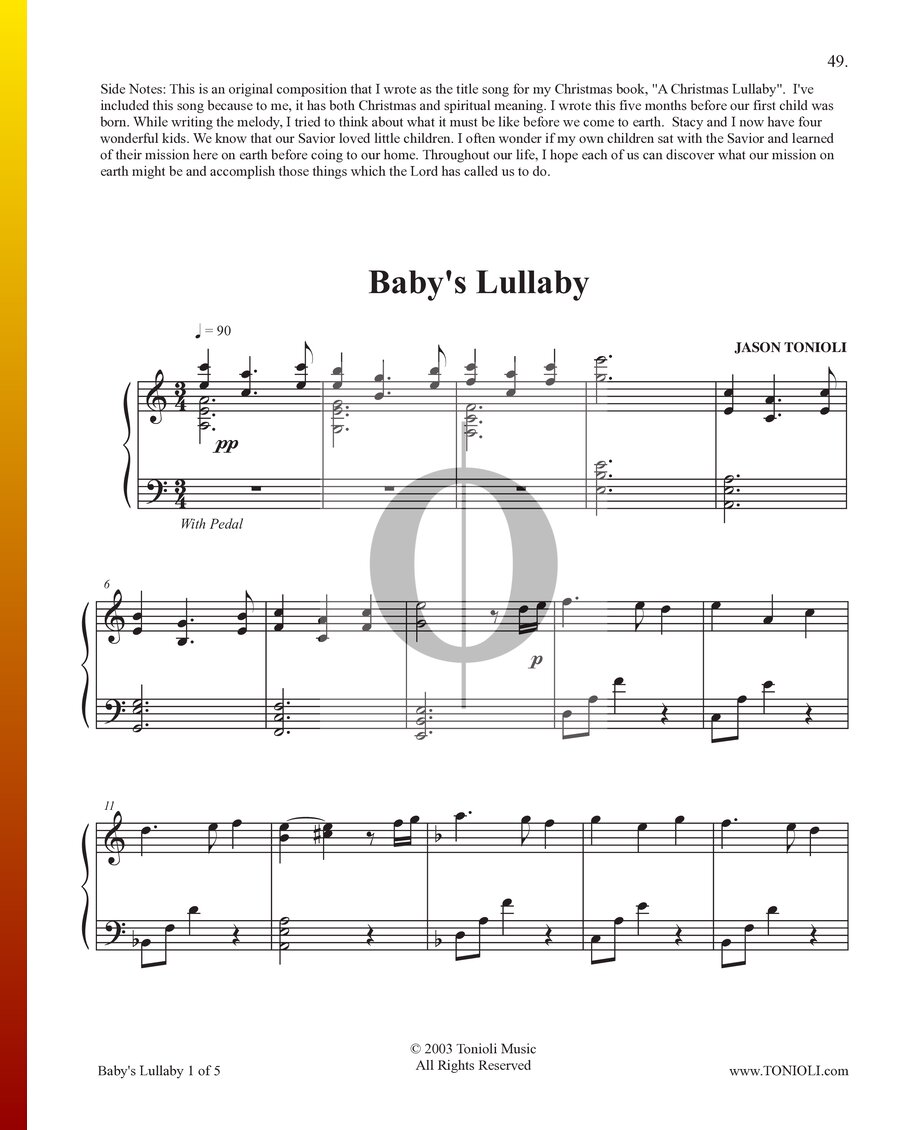 Baby's Lullaby di Jason Tonioli - Spartiti per pianoforte - OKTAV