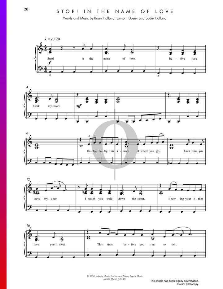 Stop! In The Name Of Love (The Supremes) Piano Sheet Music - OKTAV