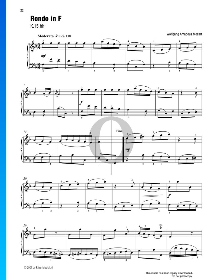 Rondo in F Major, K. 15 hh (Wolfgang Amadeus Mozart) Piano Sheet Music ...