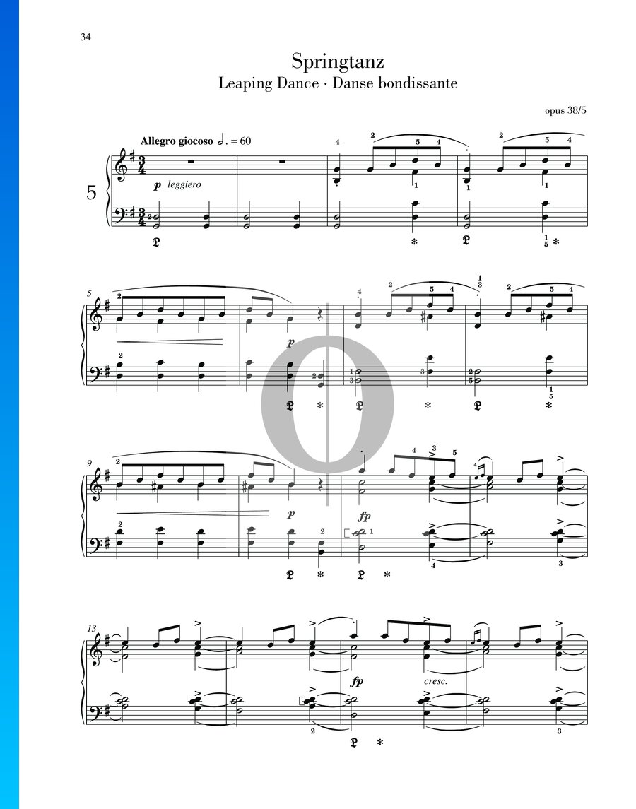 Lyric Pieces, Op. 38 No. 5: Leaping Dance (Edvard Grieg) Piano Sheet ...