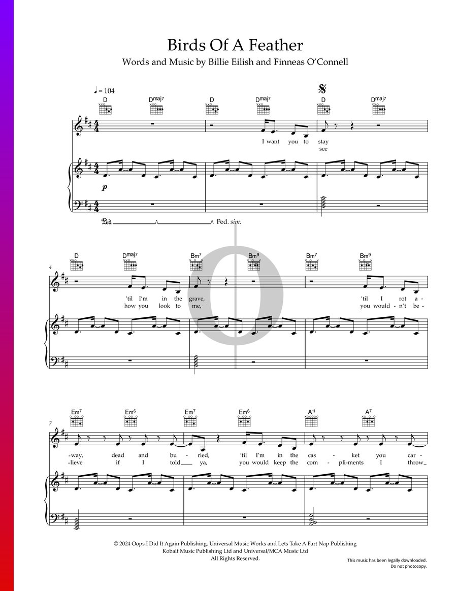 Birds Of A Feather (Billie Eilish) Piano Sheet Music - OKTAV