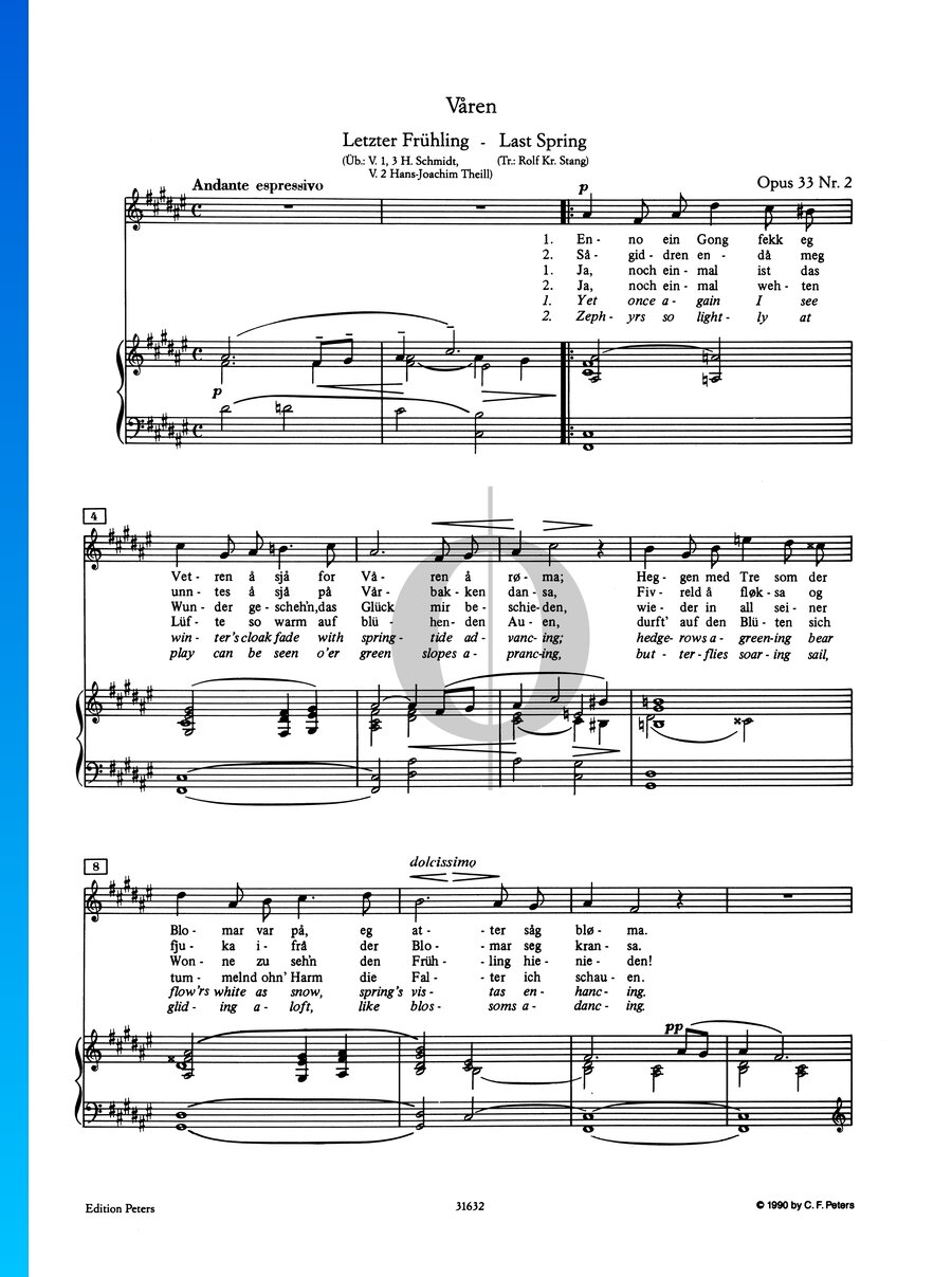 Last Spring, Op. 33 No. 2 (Våren) (Edvard Grieg) Piano Sheet Music - OKTAV