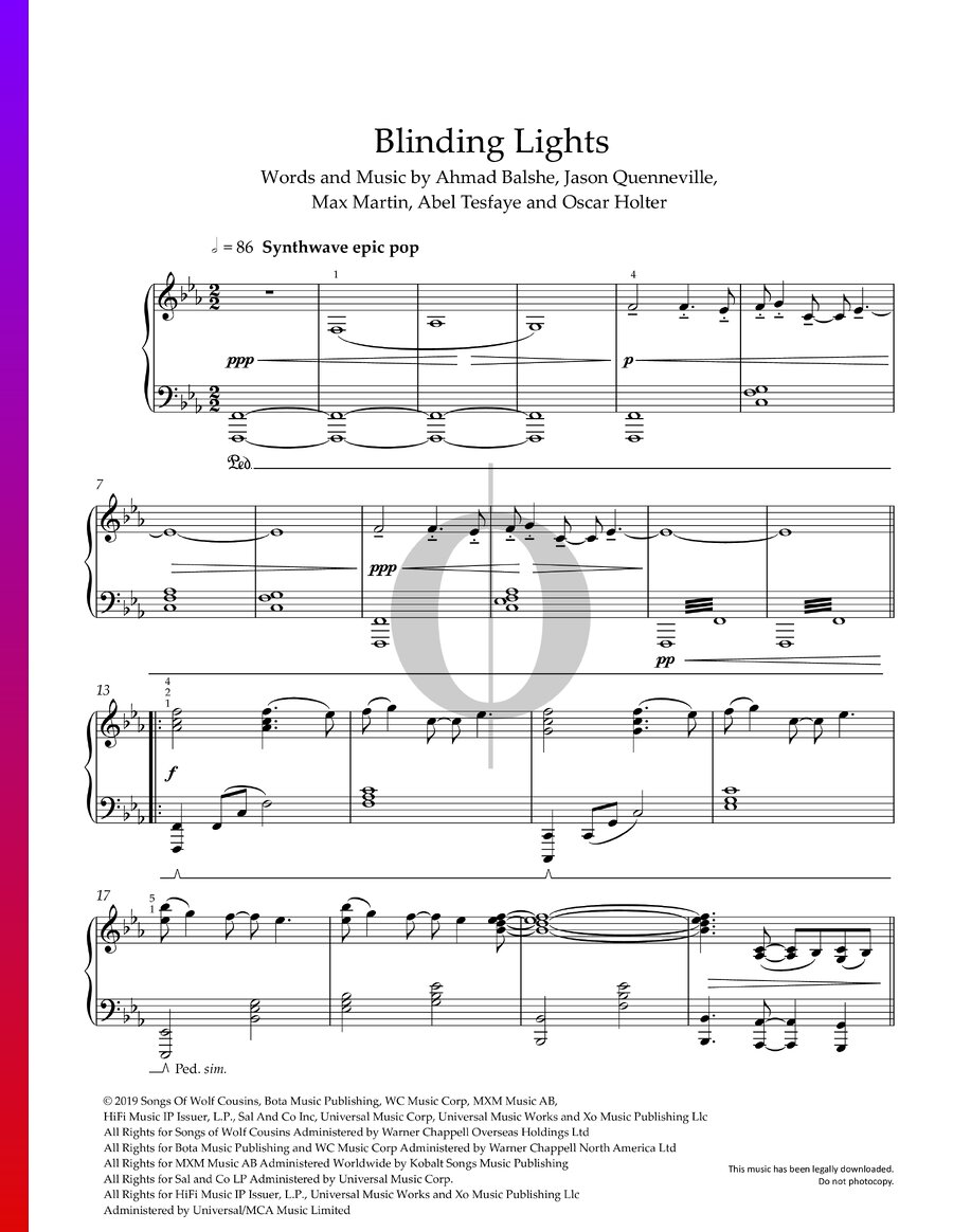 Blinding Lights (The Weeknd) Piano Sheet Music - OKTAV