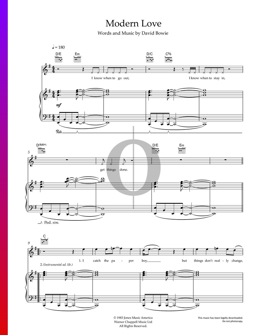 Modern Love (David Bowie) Piano Sheet Music - OKTAV