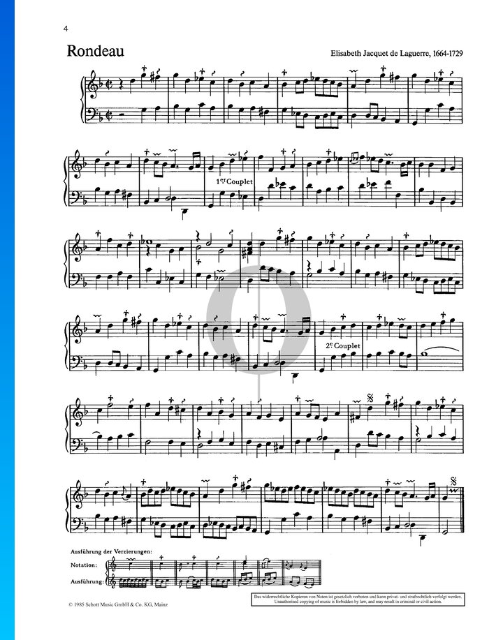 Rondeau (Élisabeth Jacquet de La Guerre) Piano Sheet Music - OKTAV