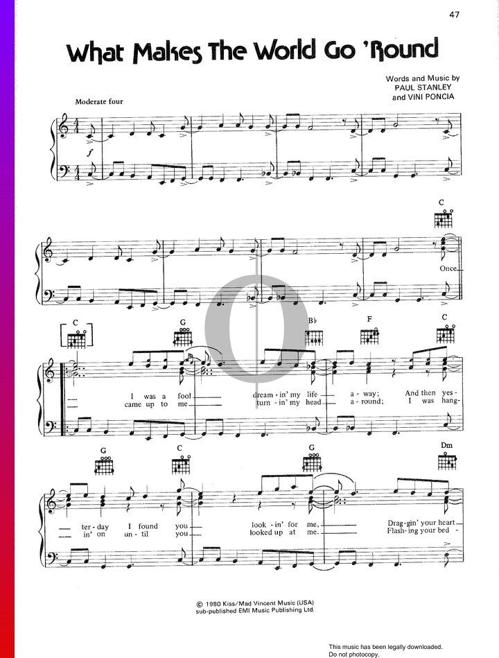 What Makes The World Go 'Round (Kiss) Piano Sheet Music - OKTAV