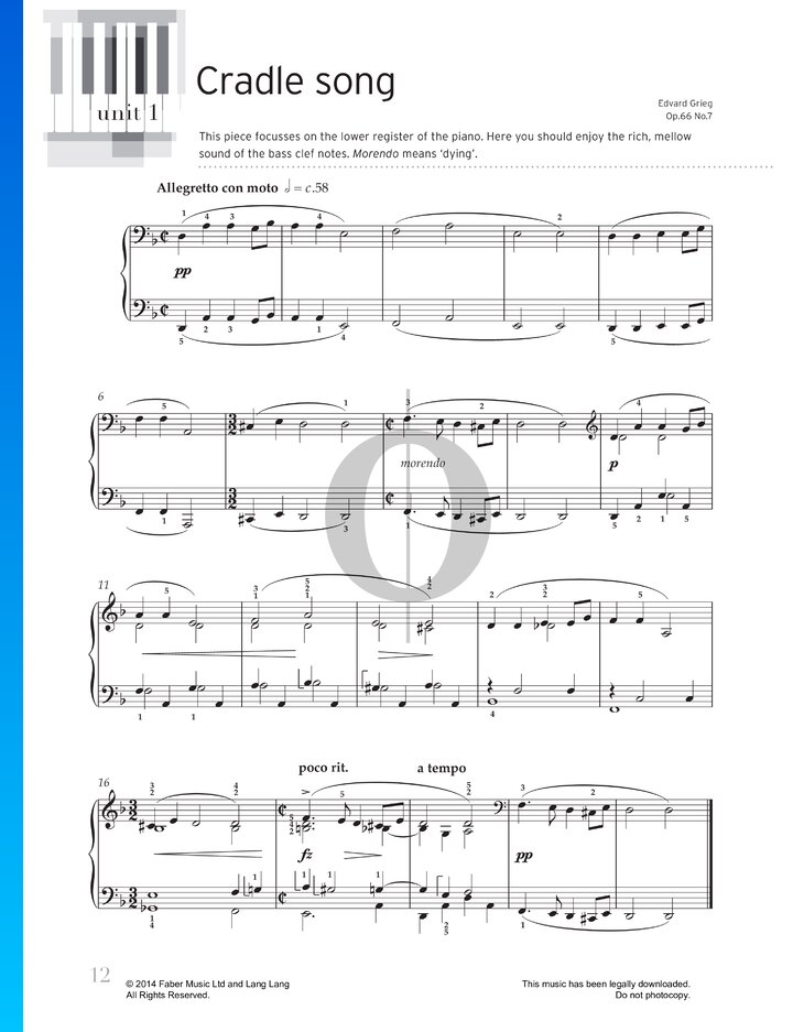 Cradle Song, Op. 66 No. 7 (Edvard Grieg) Piano Sheet Music - OKTAV