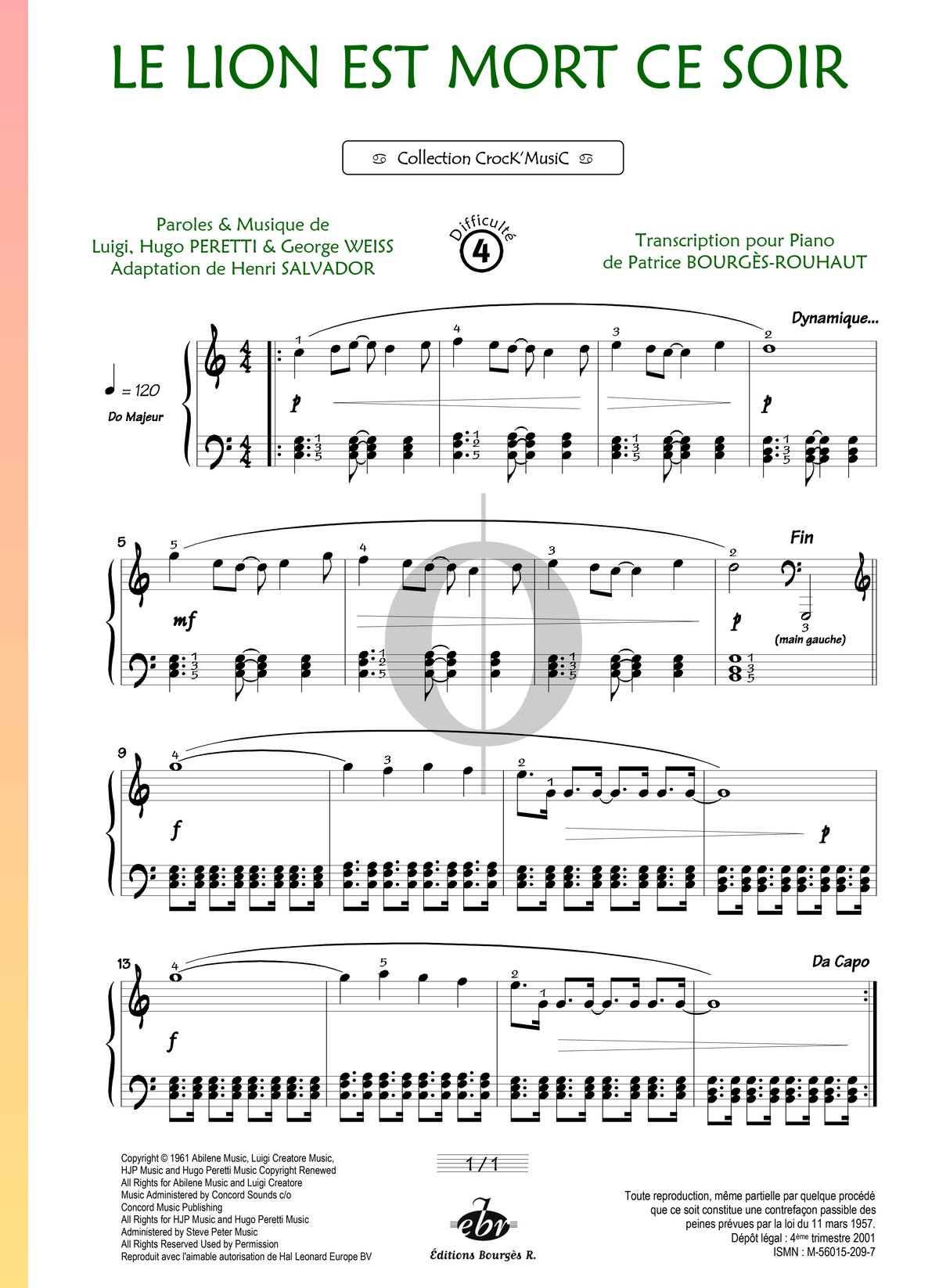 Le Lion Est Mort Ce Soir (Henri Salvador) Piano Sheet Music - OKTAV