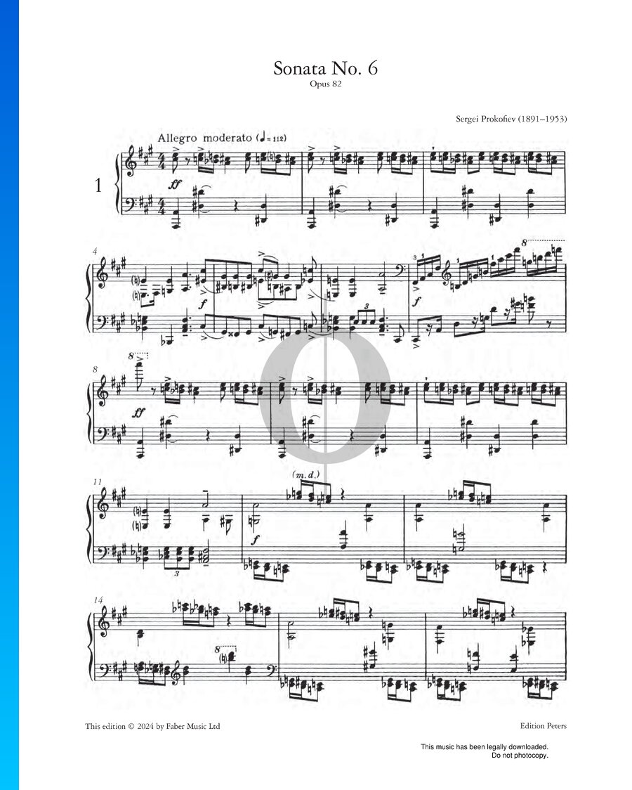 Sonata No. 6 in A Major, Op. 82 (Sergei Prokofiev) Piano Sheet Music - OKTAV