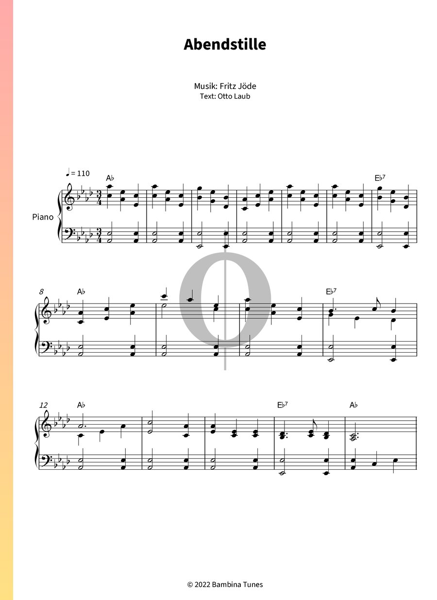 Abendstille (Fritz Jöde) Piano Sheet Music - OKTAV