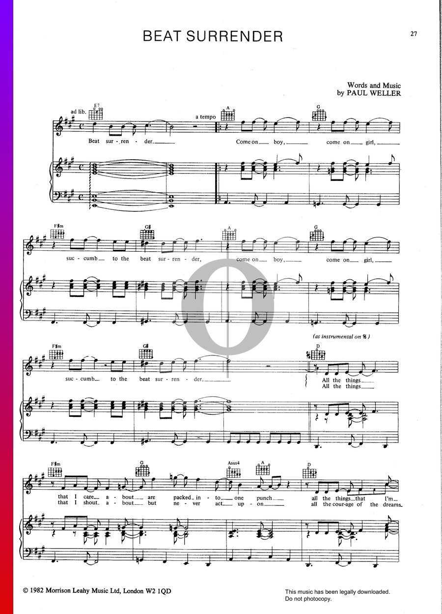 Beat Surrender (The Jam) Piano Sheet Music - OKTAV