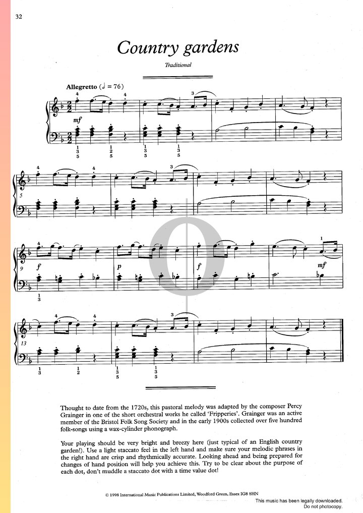 Country Gardens (Anonymous) Piano Sheet Music - OKTAV