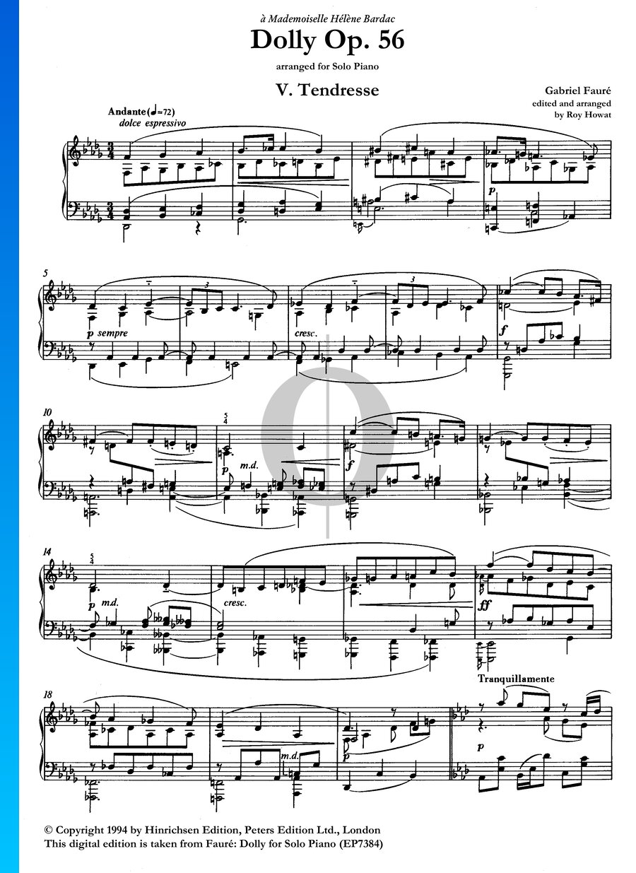 Dolly Suite, Op. 56: Tendresse (Gabriel Fauré) Piano Sheet Music - OKTAV