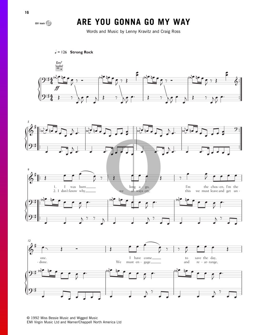 Are You Gonna Go My Way (Lenny Kravitz) Piano Sheet Music - OKTAV
