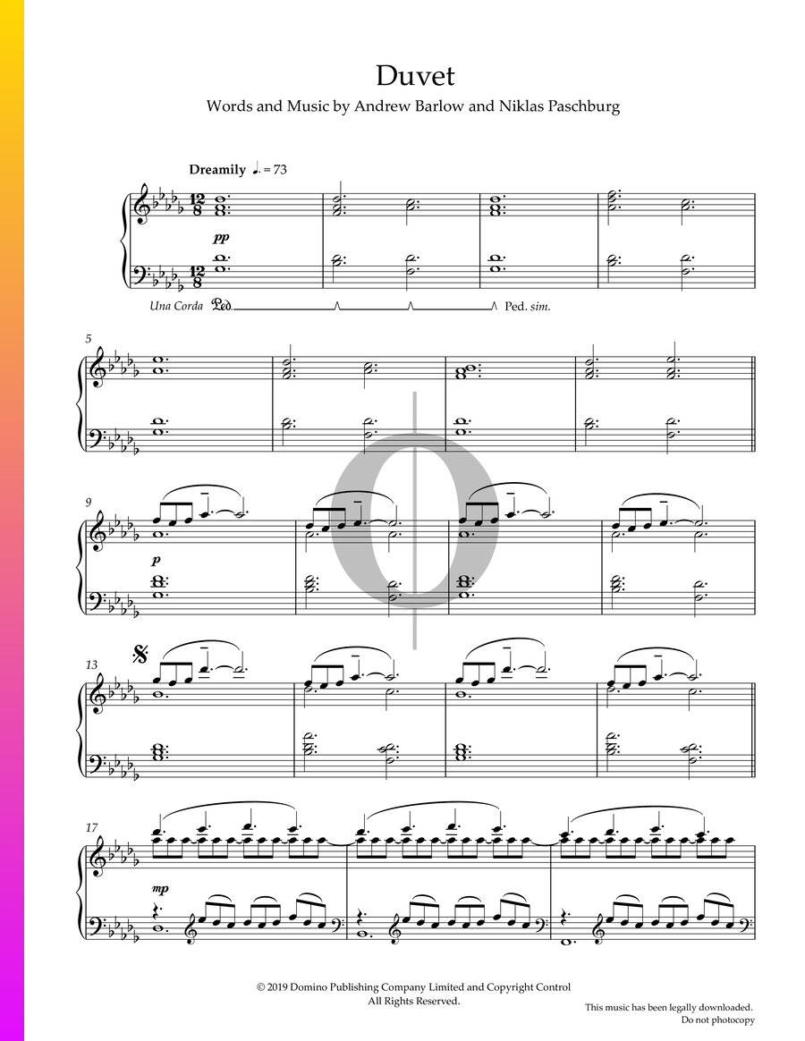 Duvet Niklas Paschburg Piano Sheet Music OKTAV