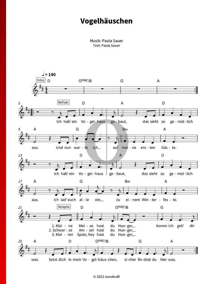 Vogelhäuschen (Paula Sauer) Piano Sheet Music - OKTAV