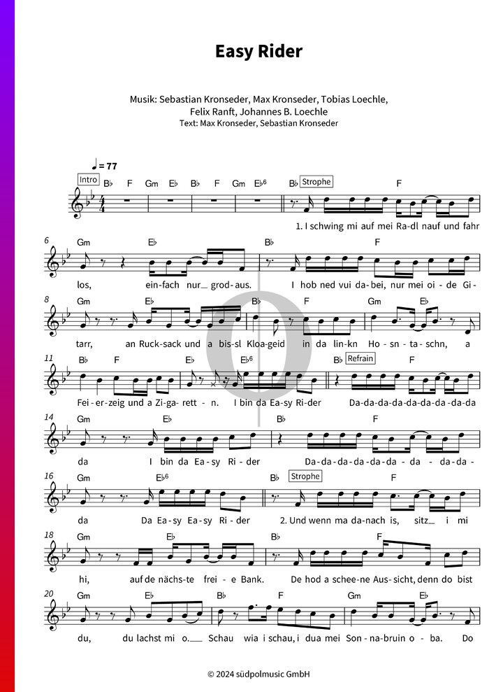 Easy Rider (DeSchoWieda) Piano Sheet Music - OKTAV