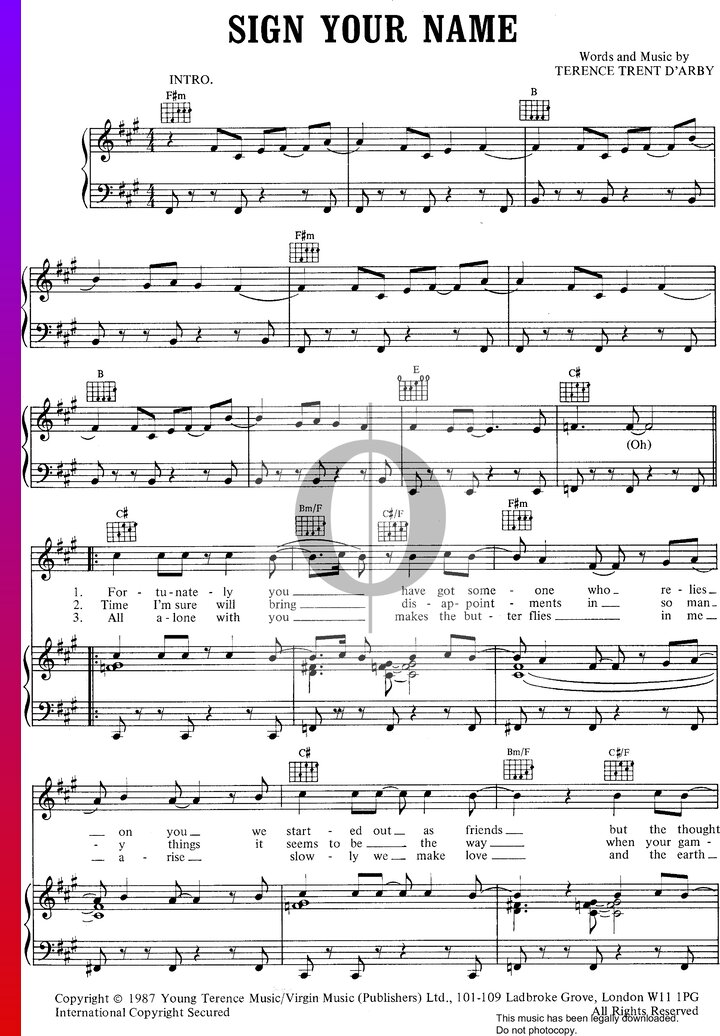 Sign Your Name (Sananda Maitreya) Piano Sheet Music - OKTAV