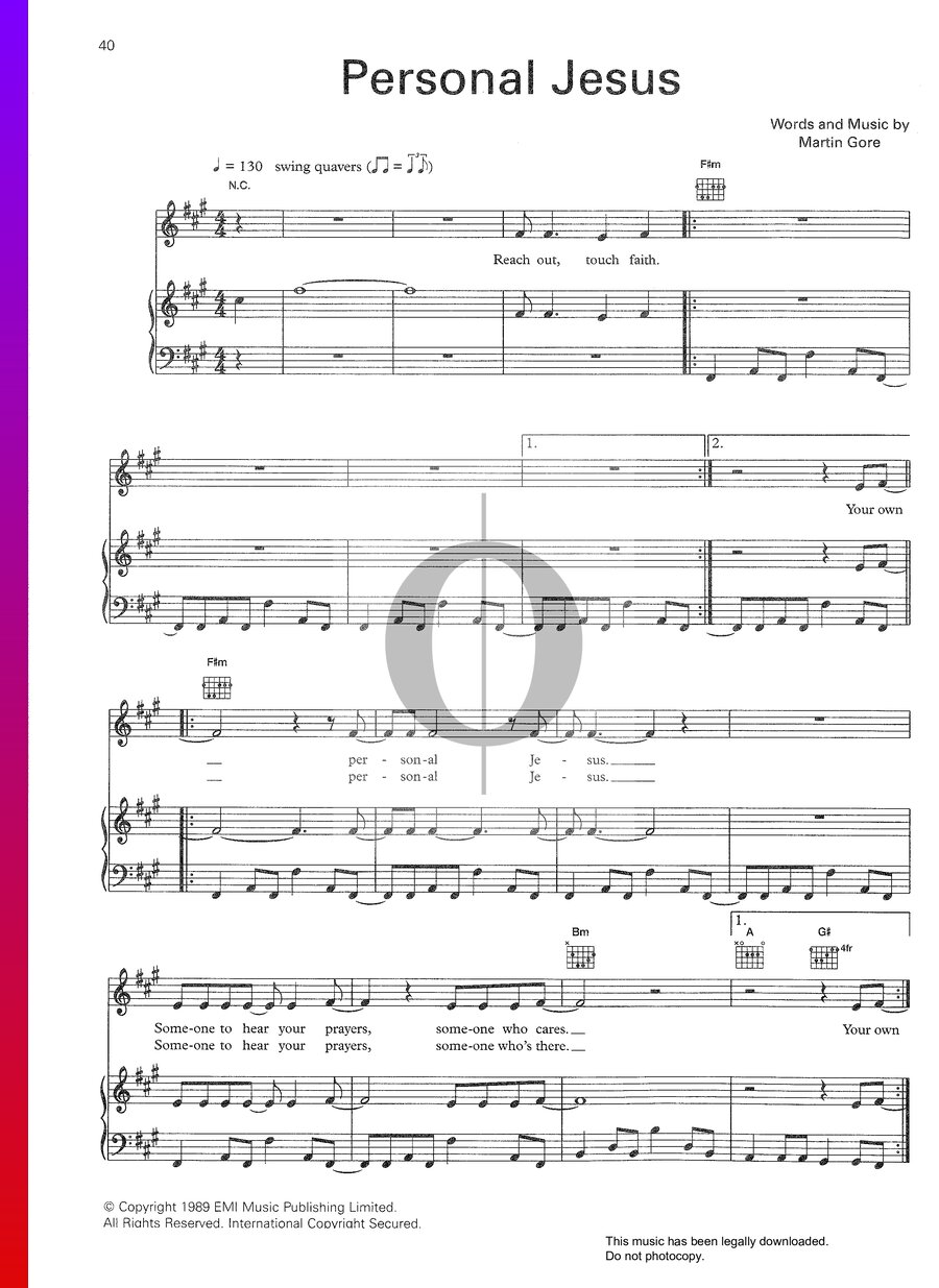 Personal Jesus (Depeche Mode) Piano Sheet Music - OKTAV