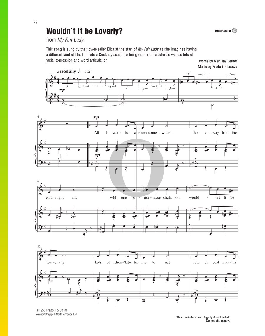 Wouldn't It Be Loverly? (Frederick Loewe) Piano Sheet Music - OKTAV