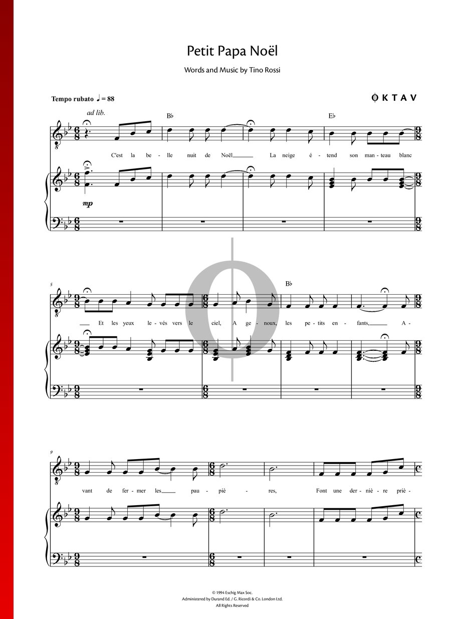 Petit Papa Noël (Tino Rossi) Piano Sheet Music - OKTAV