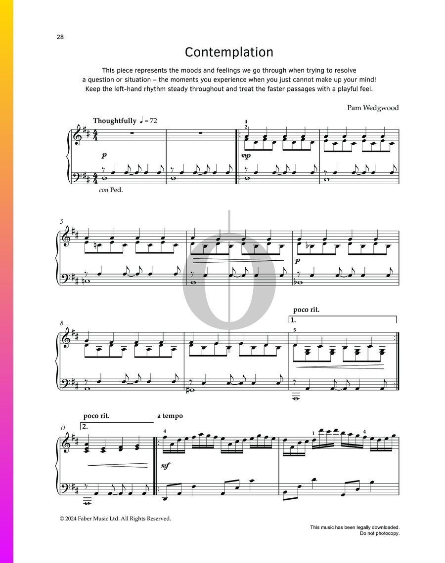 Contemplation (Pam Wedgwood) Piano Sheet Music - OKTAV