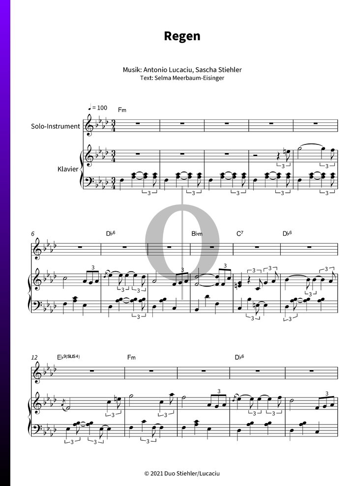 Regen (Duo Stiehler Lucacciu) Piano Sheet Music - OKTAV
