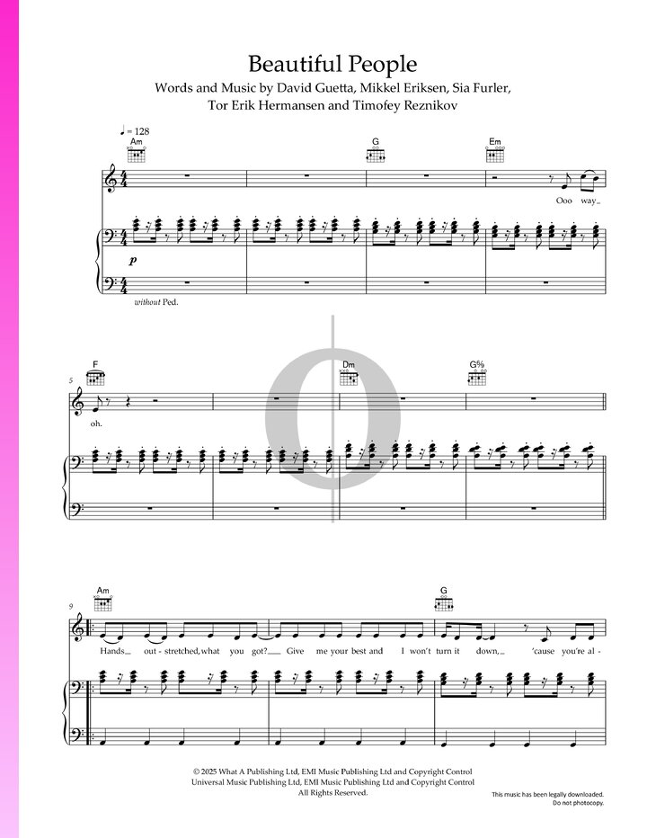 Beautiful People (Sia, David Guetta) Piano Sheet Music - OKTAV