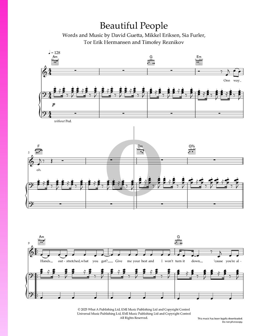 Beautiful People (Sia, David Guetta) Piano Sheet Music - OKTAV