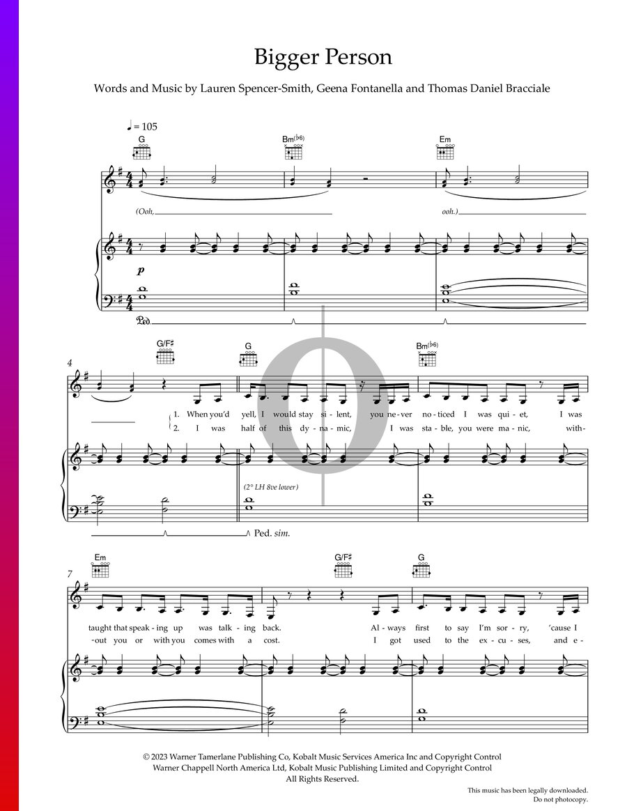 Bigger Person (Lauren Spencer-Smith) Piano Sheet Music - OKTAV