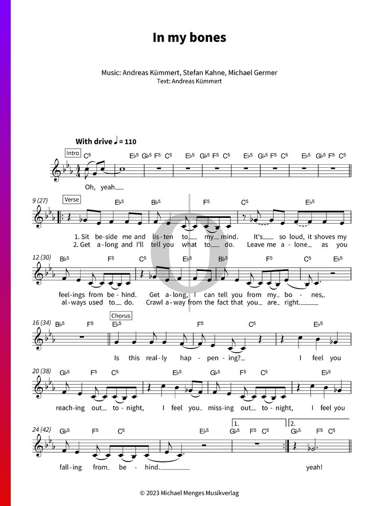 In my bones (Andreas Kümmert) Piano Sheet Music - OKTAV