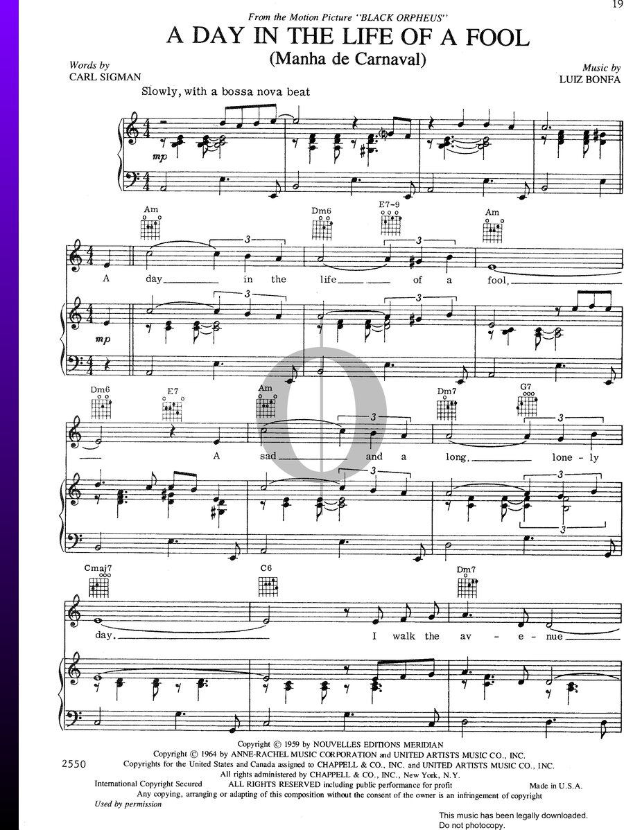 A Day In The Life Of A Fool (Manha de Carnaval) (Luiz Bonfá) Piano ...