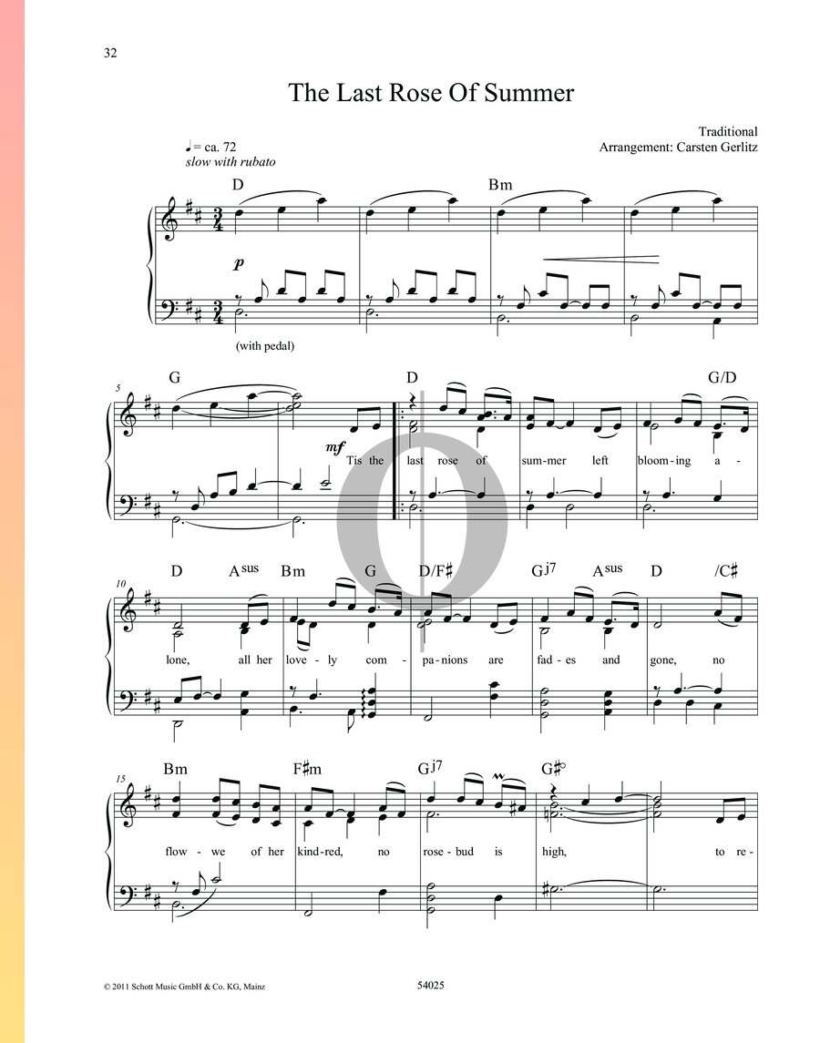 The Last Rose of Summer (Carsten Gerlitz) Piano Sheet Music - OKTAV
