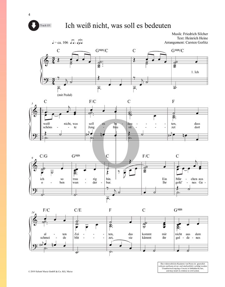 Ich weiß nicht, was soll es bedeuten (Friedrich Silcher) Piano Sheet ...