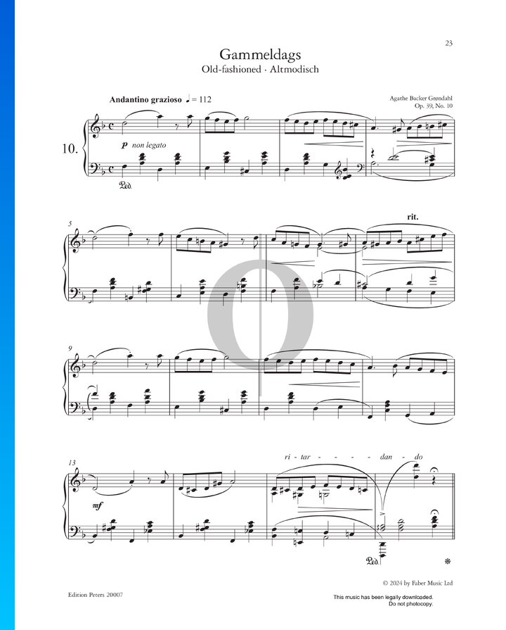 Gammeldags (Old-fashioned), Op. 39 No. 10 (Agathe Backer Grøndahl ...