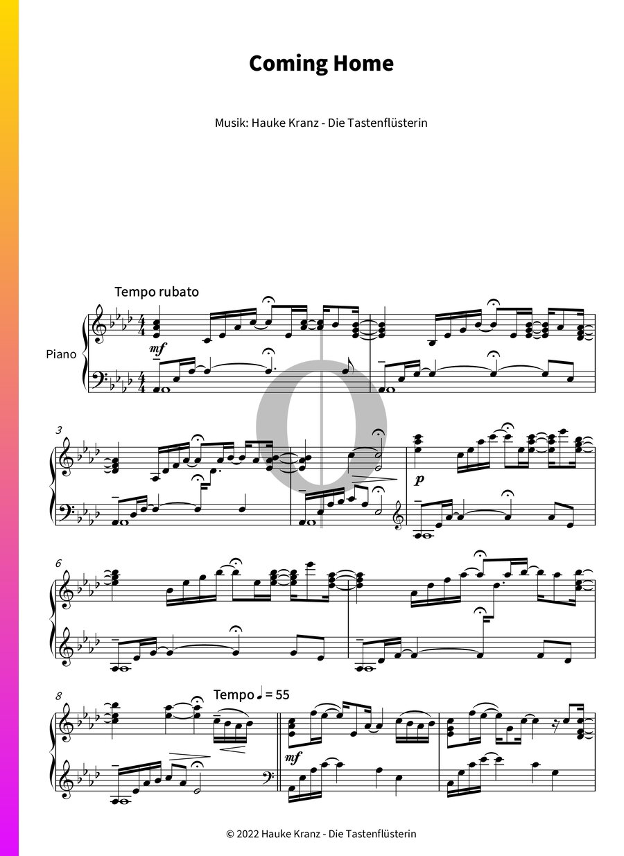 Coming Home (Hauke Kranz - Die Tastenflüsterin) Piano Sheet Music - OKTAV