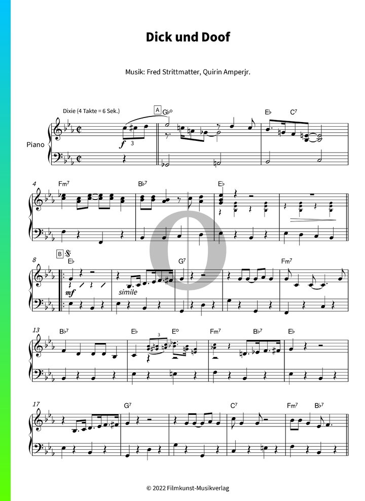 Dick und Doof Piano Sheet Music from Dick und Doof by Fred Strittmatter ...