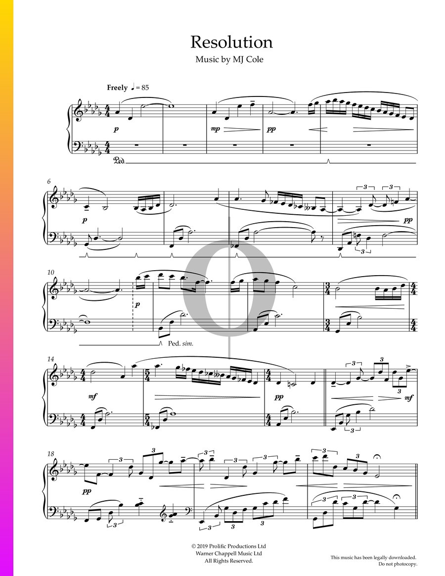 Resolution (MJ Cole) Piano Sheet Music - OKTAV