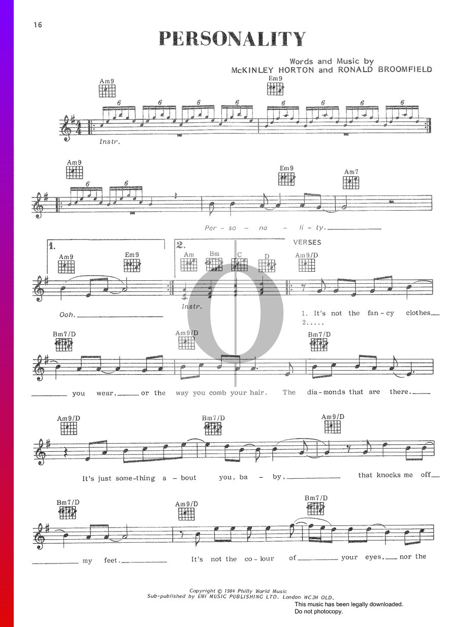 Personality (Eugene Wilde) Piano Sheet Music - OKTAV