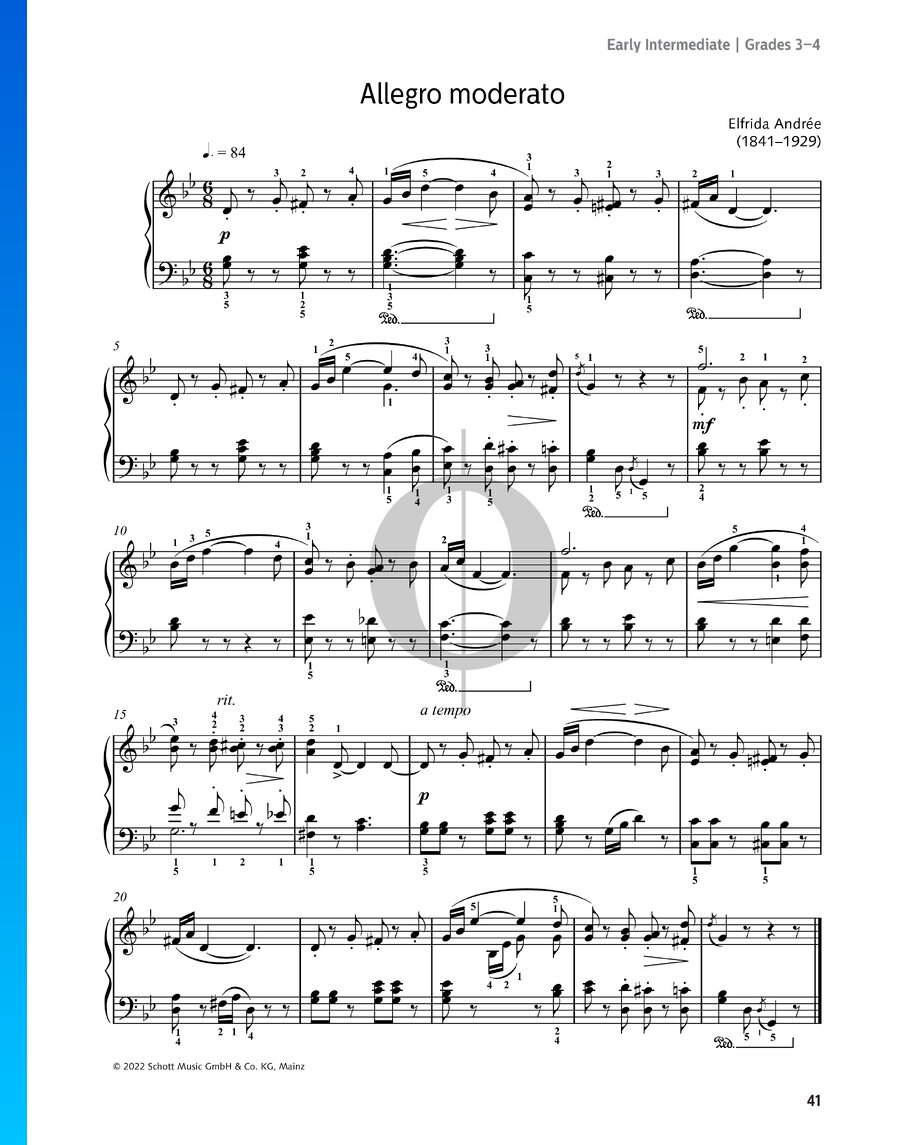 Allegro moderato, Op. 7 No. 3 (Elfrida Andrée) Piano Sheet Music - OKTAV