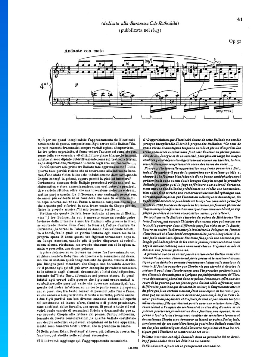 Ballade in F Minor, Op. 52 No. 4 (Frédéric Chopin) Piano Sheet Music - OKTAV