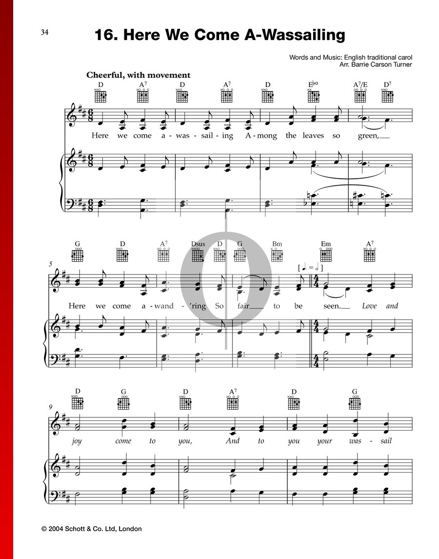 Here We Come A-Wassailing Sheet Music (Piano, Voice, Guitar) - OKTAV