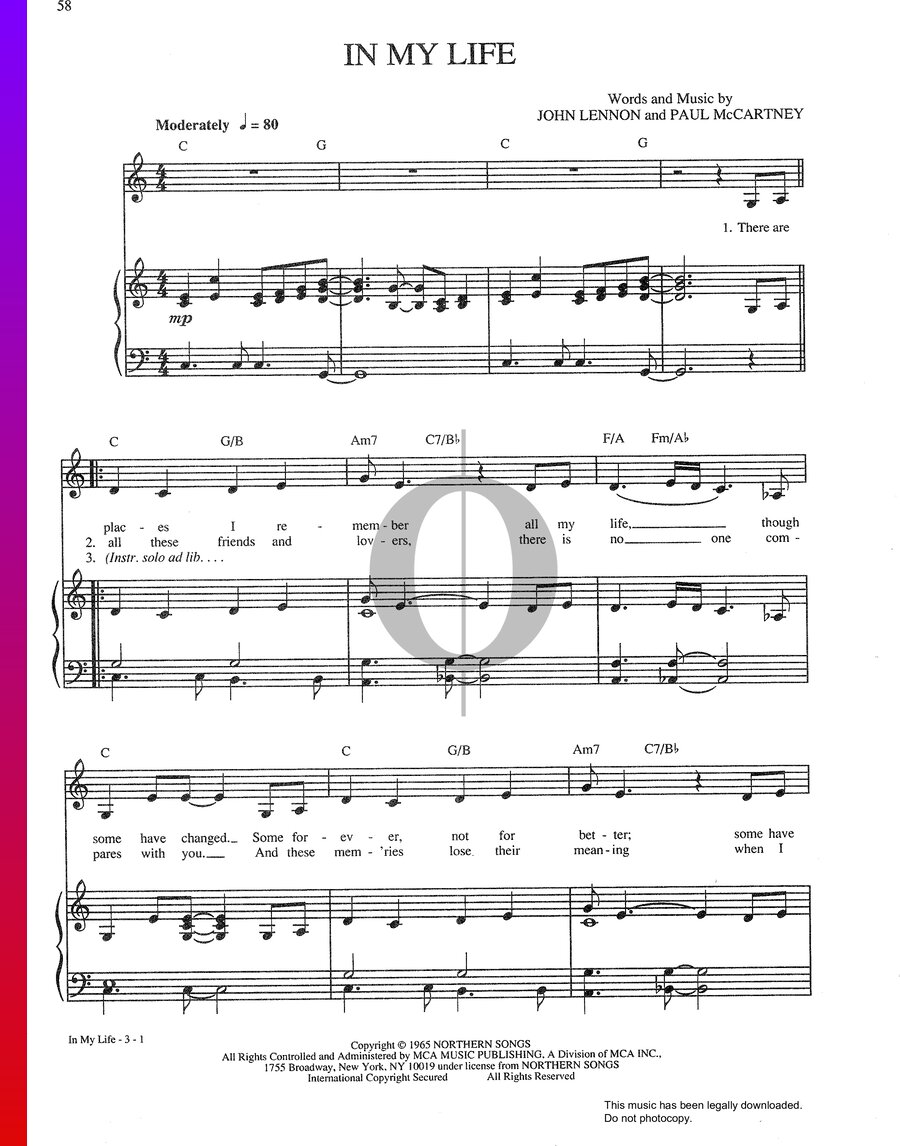 In My Life (The Beatles) Piano Sheet Music - OKTAV