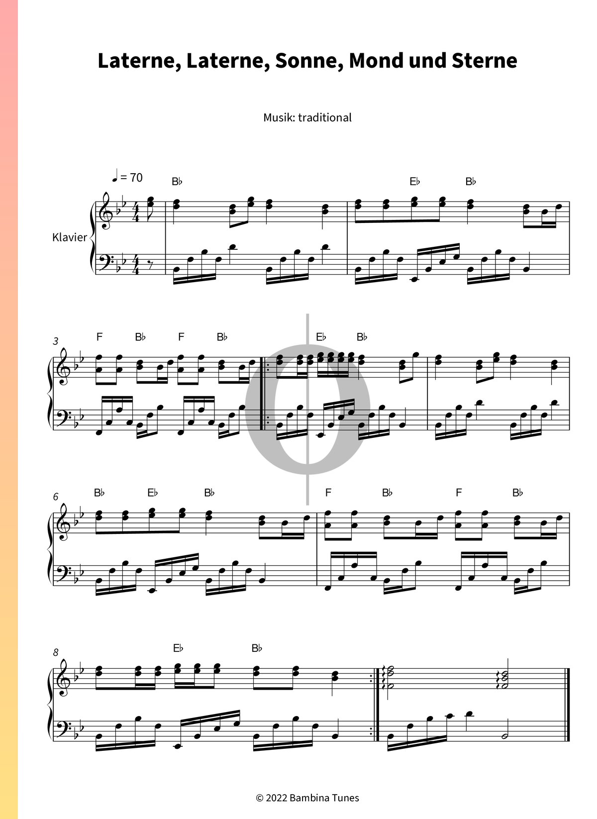 Laterne, Laterne, Sonne, Mond und Sterne (Anonymous) Piano Sheet Music ...
