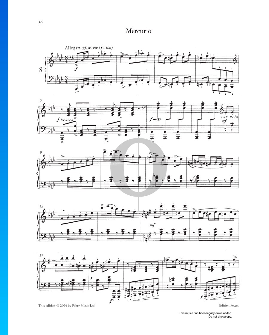 Romeo and Juliet, Op. 75: Mercutio (Sergei Prokofiev) Piano Sheet Music ...