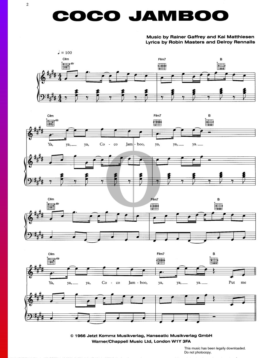 Coco Jamboo (Mr.President) Piano Sheet Music - OKTAV